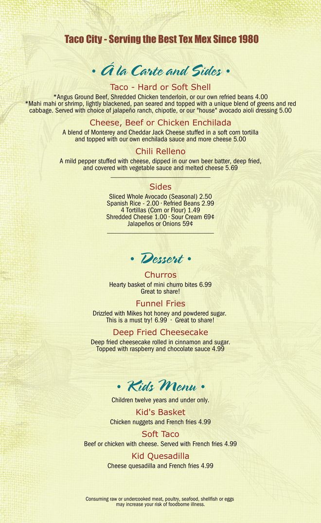 Menu | Cocoa Beach, FL | Taco City