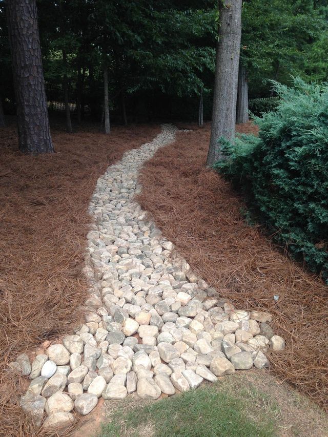 Dry Creek Bed Downspout Draingage Managing Rainwater With A Dry