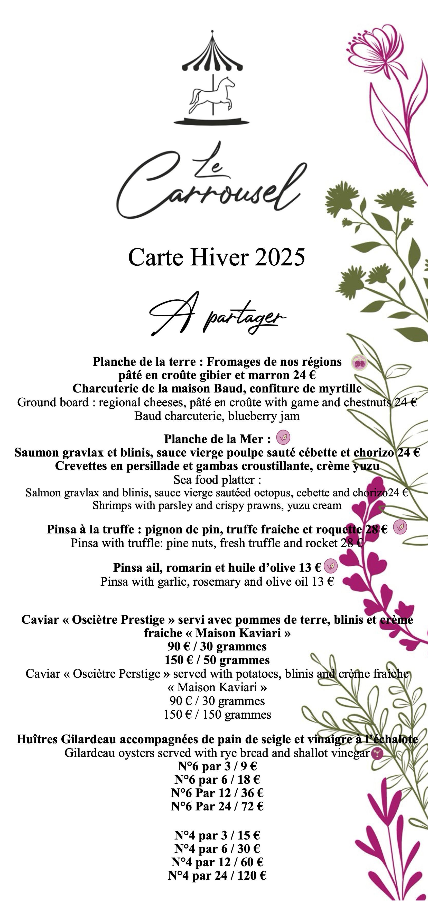 Menu - restaurant Carrousel Chamonix