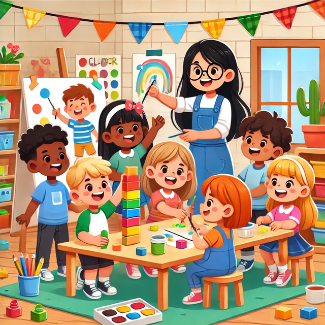 students collaborating cartoon