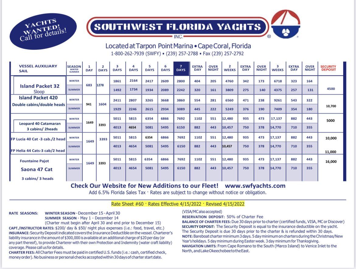 Sail Yachts & Rates | Southwest Florida Yachts