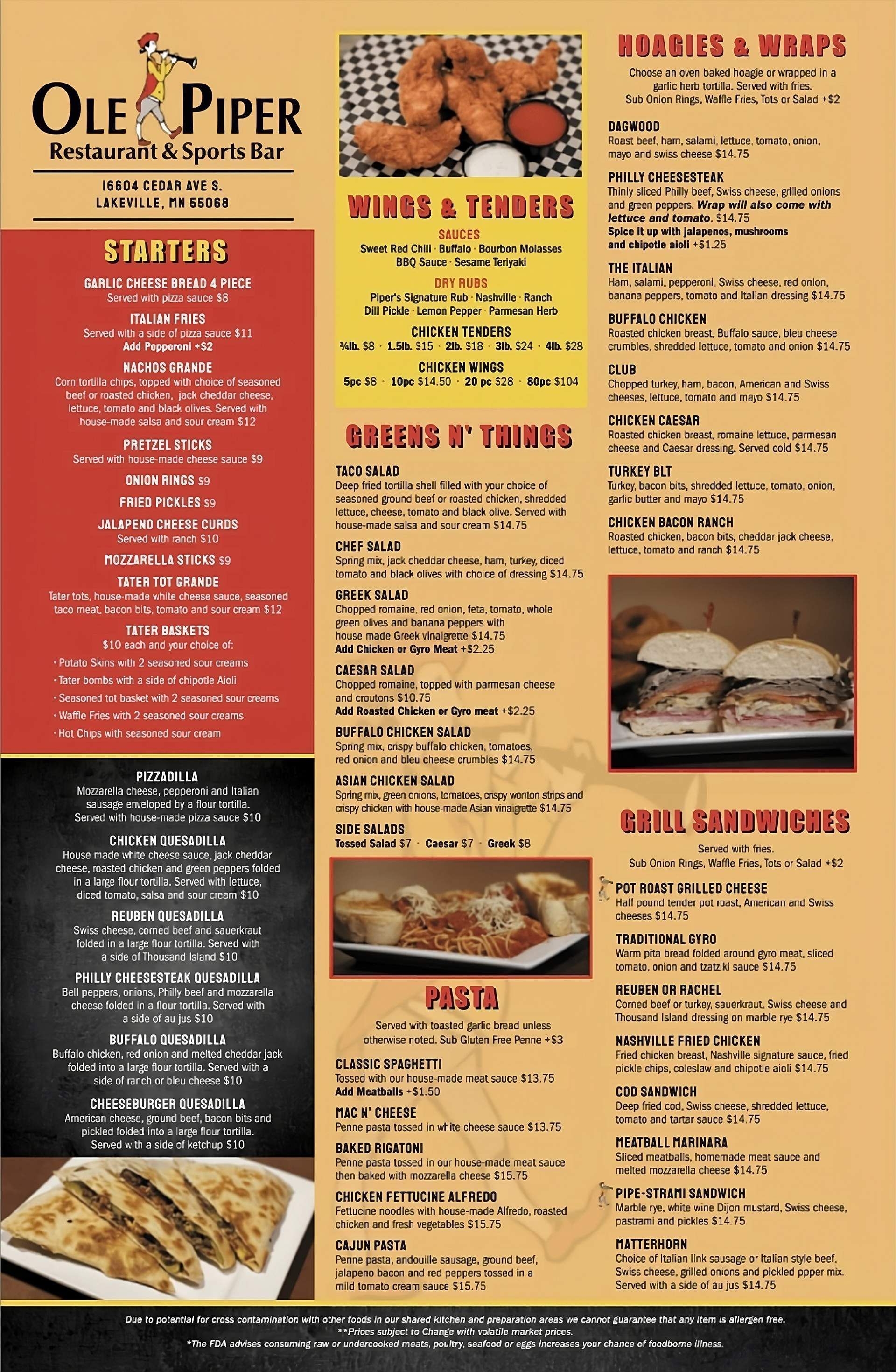Main Menu | Rosemount, MN | Ole Piper Family Restaurant Sports Bar