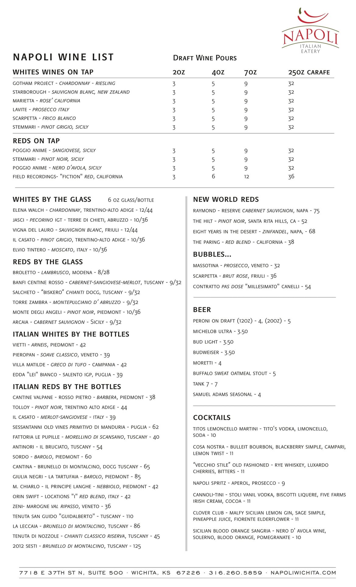Menu | Wichita, KS | Napoli Italian Eatery