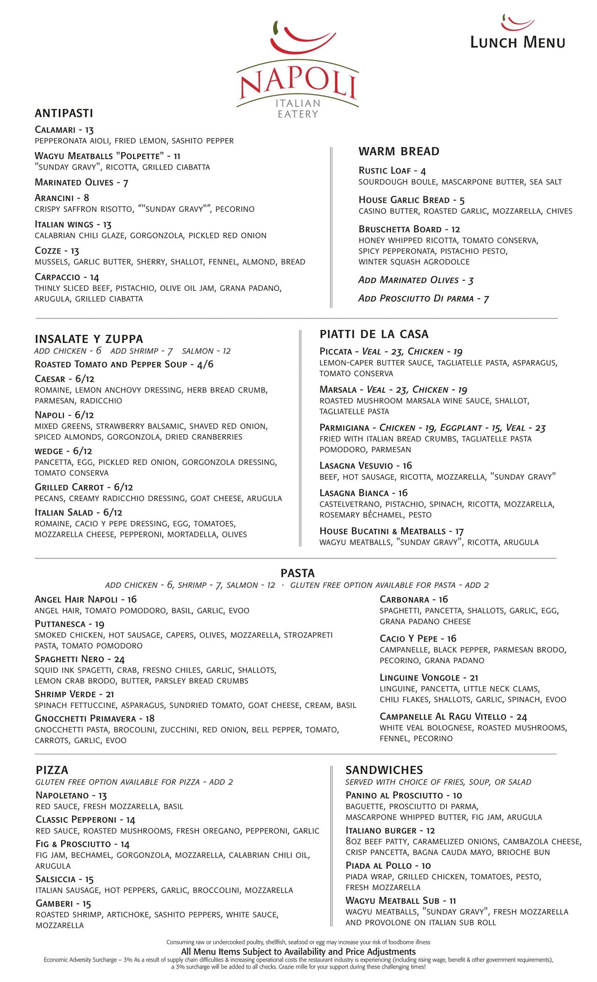 Menu | Wichita, KS | Napoli Italian Eatery