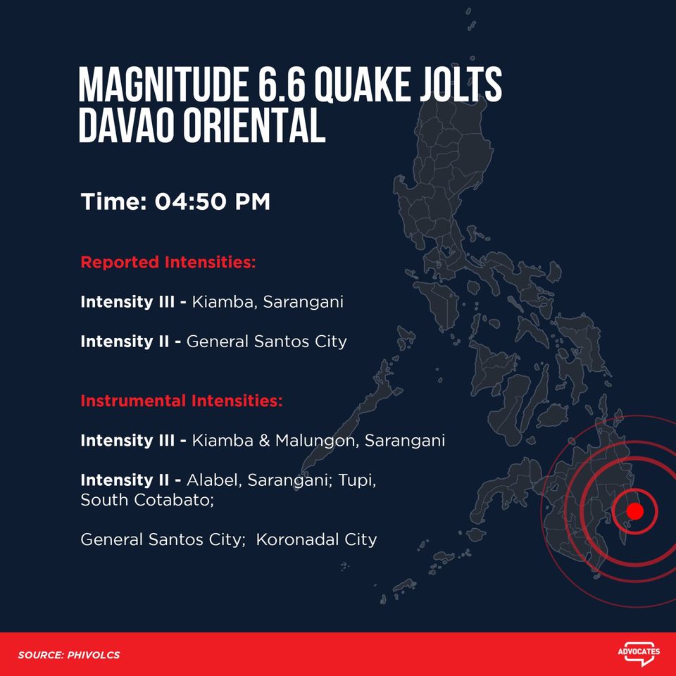Magnitude 6.6 Quake Jolts Davao Oriental