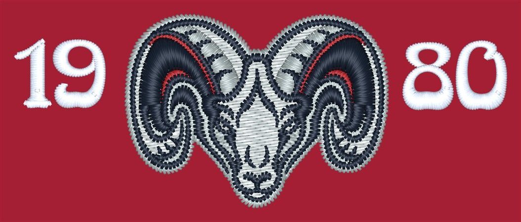 3 X 2 RETRO 1980 NAVY AND RED RAM HEAD