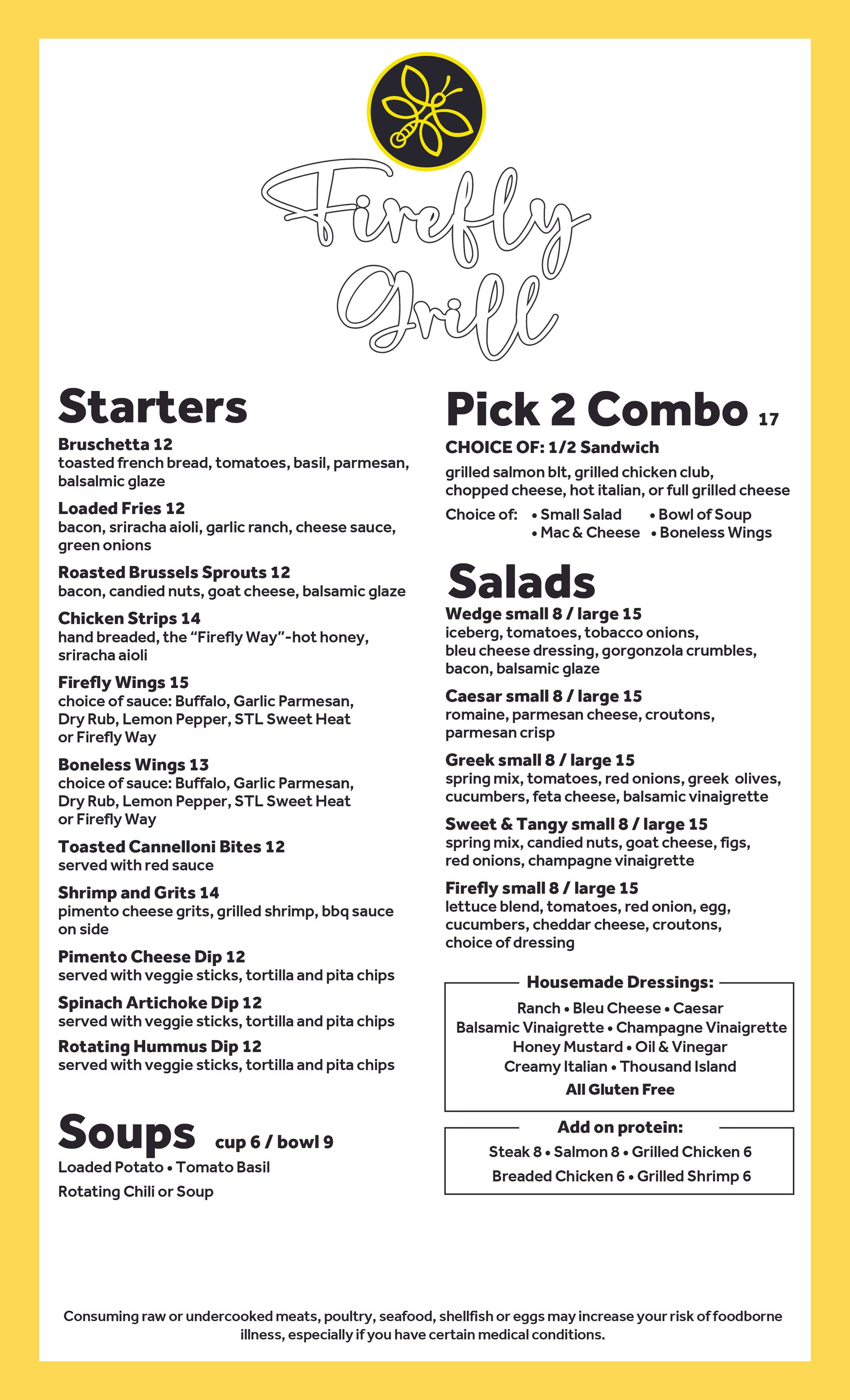 Menu | Firefly Grill | Chesterfield, MO