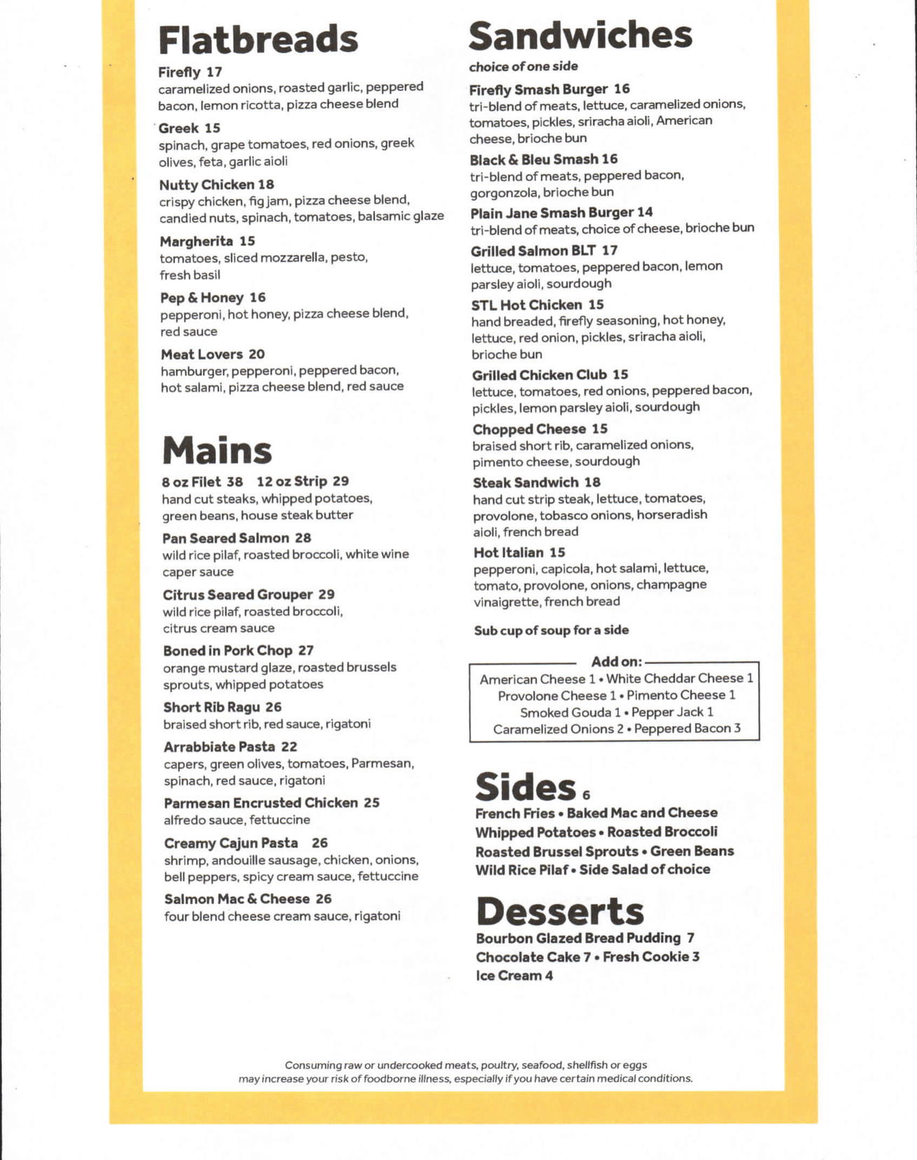 Menu | Firefly Grill | Chesterfield, MO