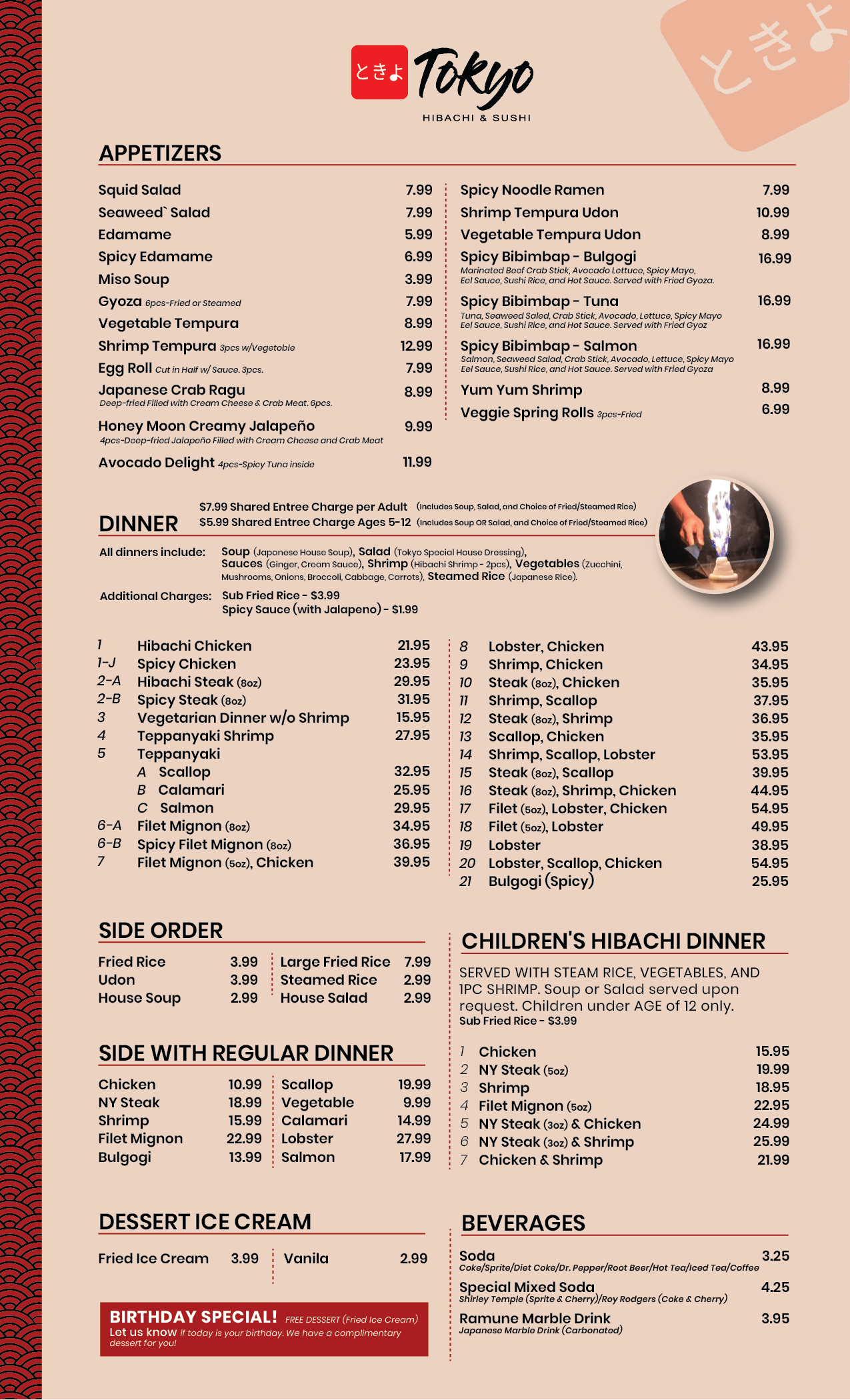 Menu - Tokyo Hibachi & Sushi