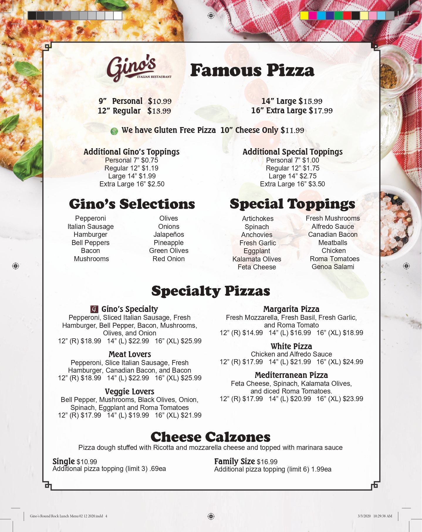 Lunch Specials | Round Rock, TX | Gino’s