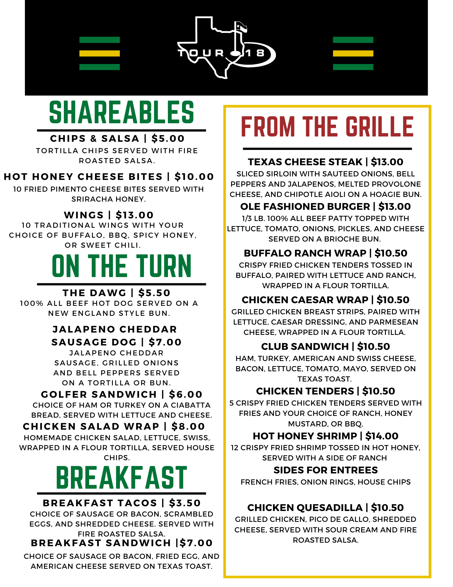 Scoring Tent Grill | Tour 18 Golf | Humble, TX