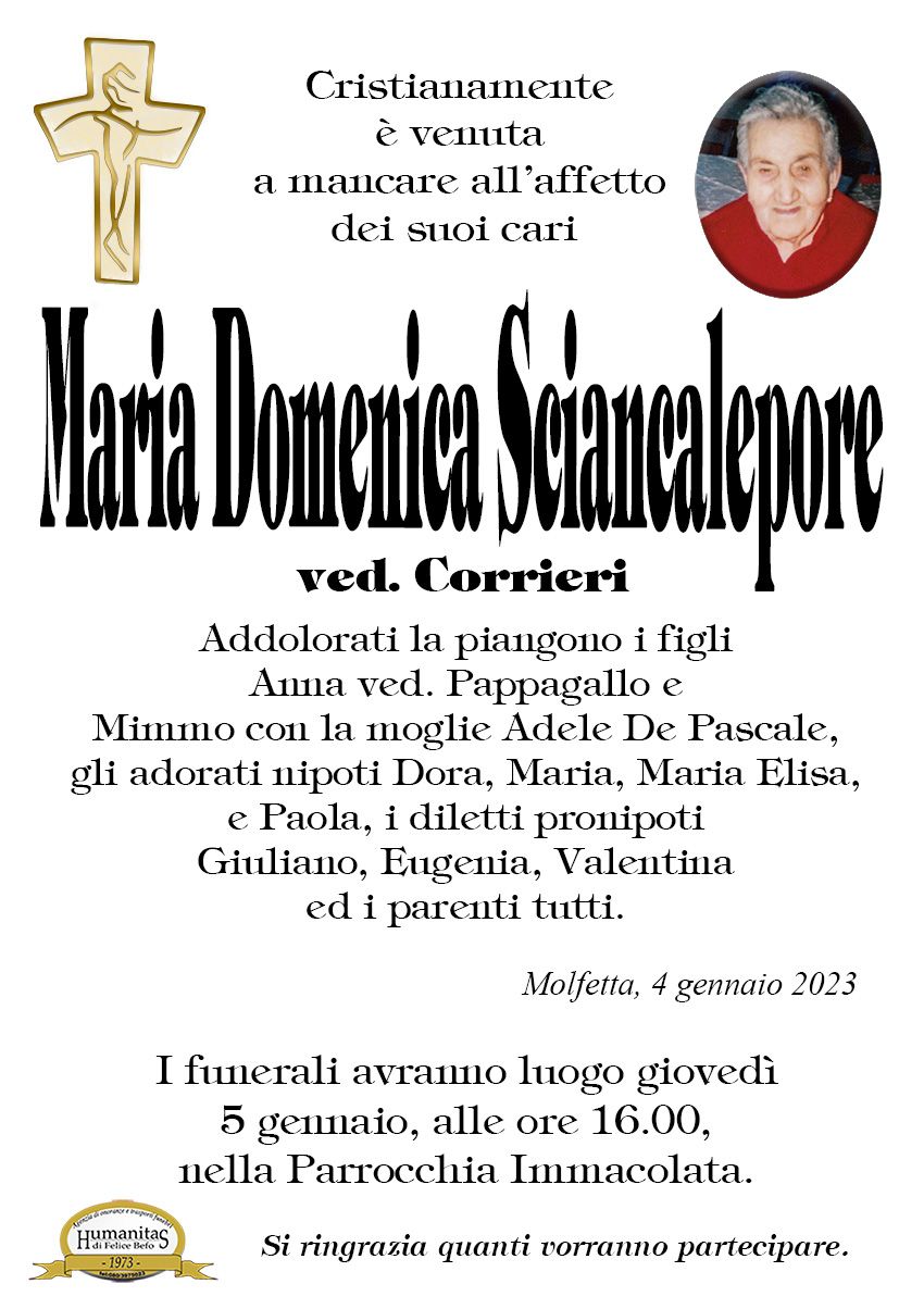 Necrologio | Molfetta, BA | Agenzia Funebre Humanitas