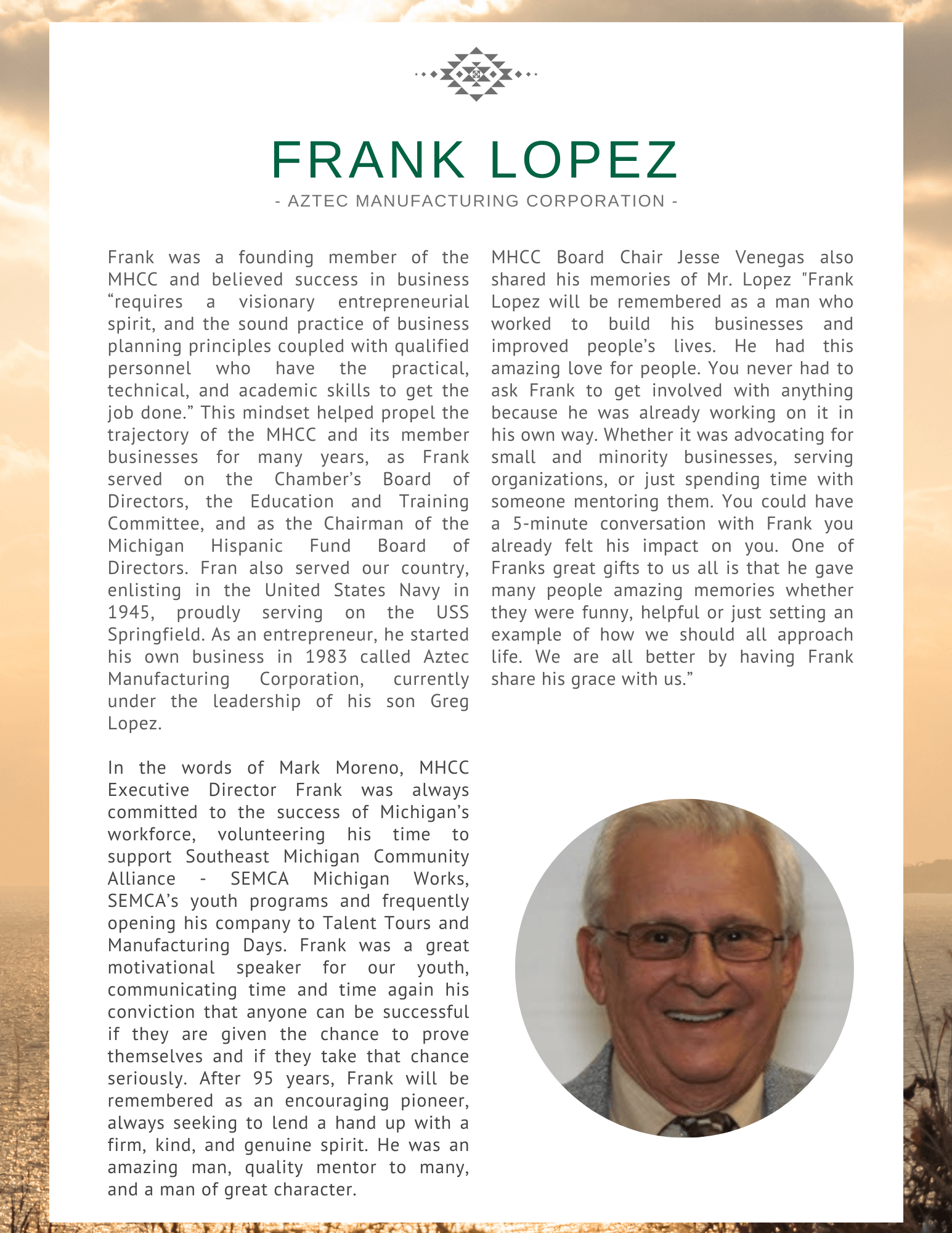 In the loving memory of Frank Lopez
