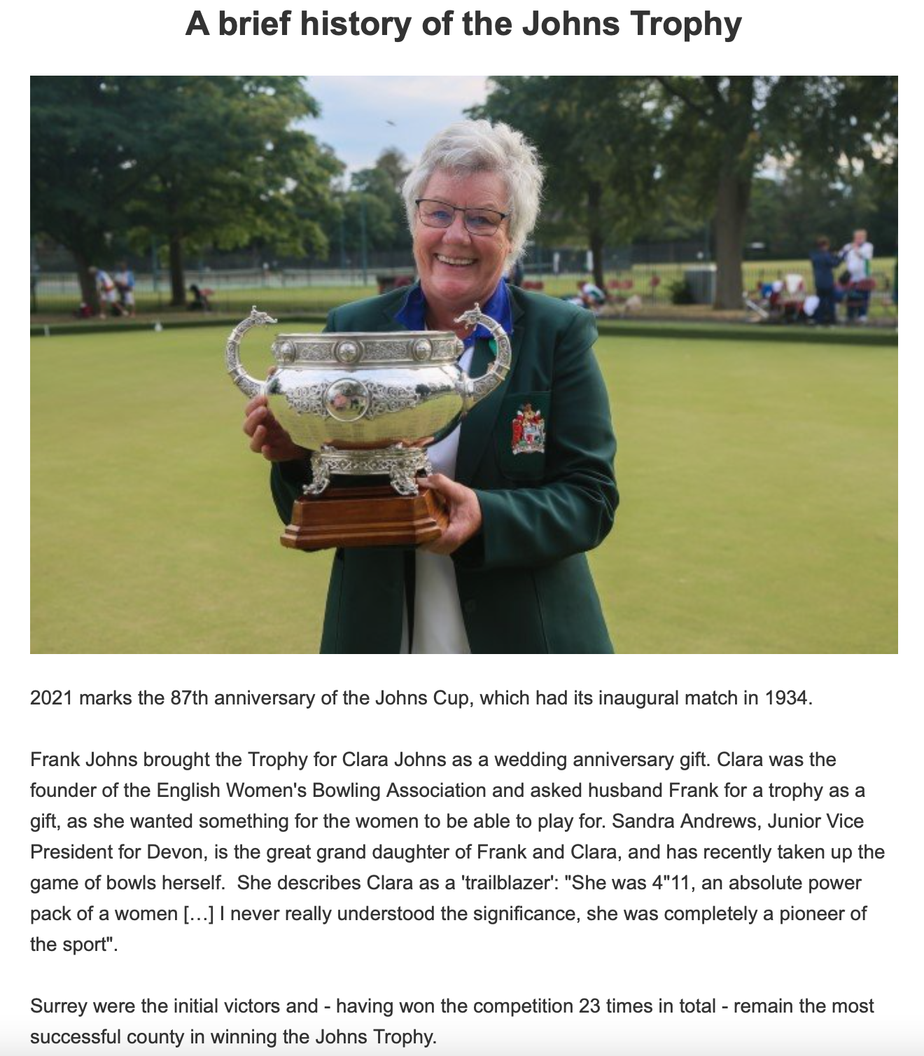 Details of the John's & Walker Cup Matches