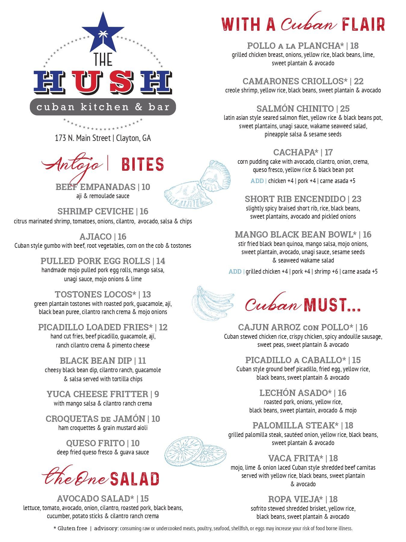 Menu | Clayton, GA | Hush Cuban Kitchen & Bar