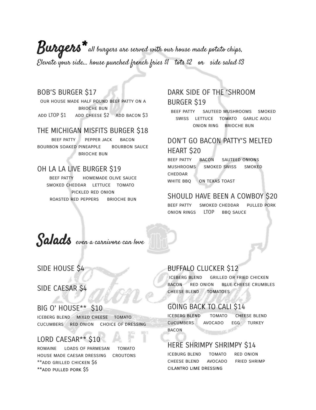 Food Menu | Eaton Rapids Craft Company | Eaton Rapids, MI