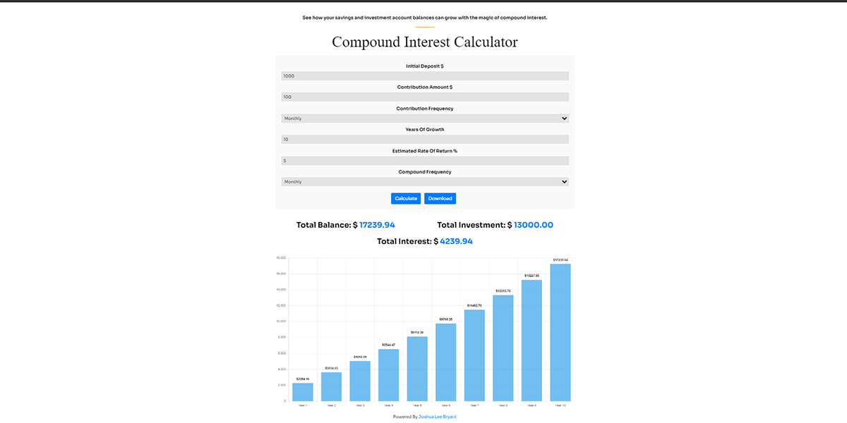 Free Compound Interest Calculator - Website Widget