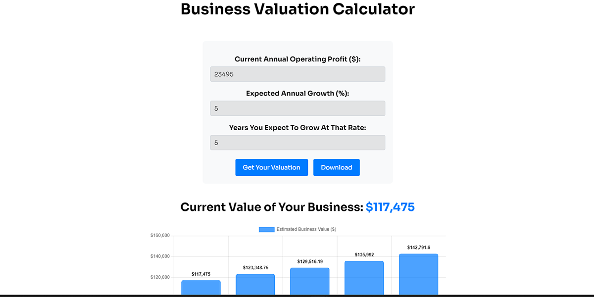 Free Business Valuation Calculator - Website Widget