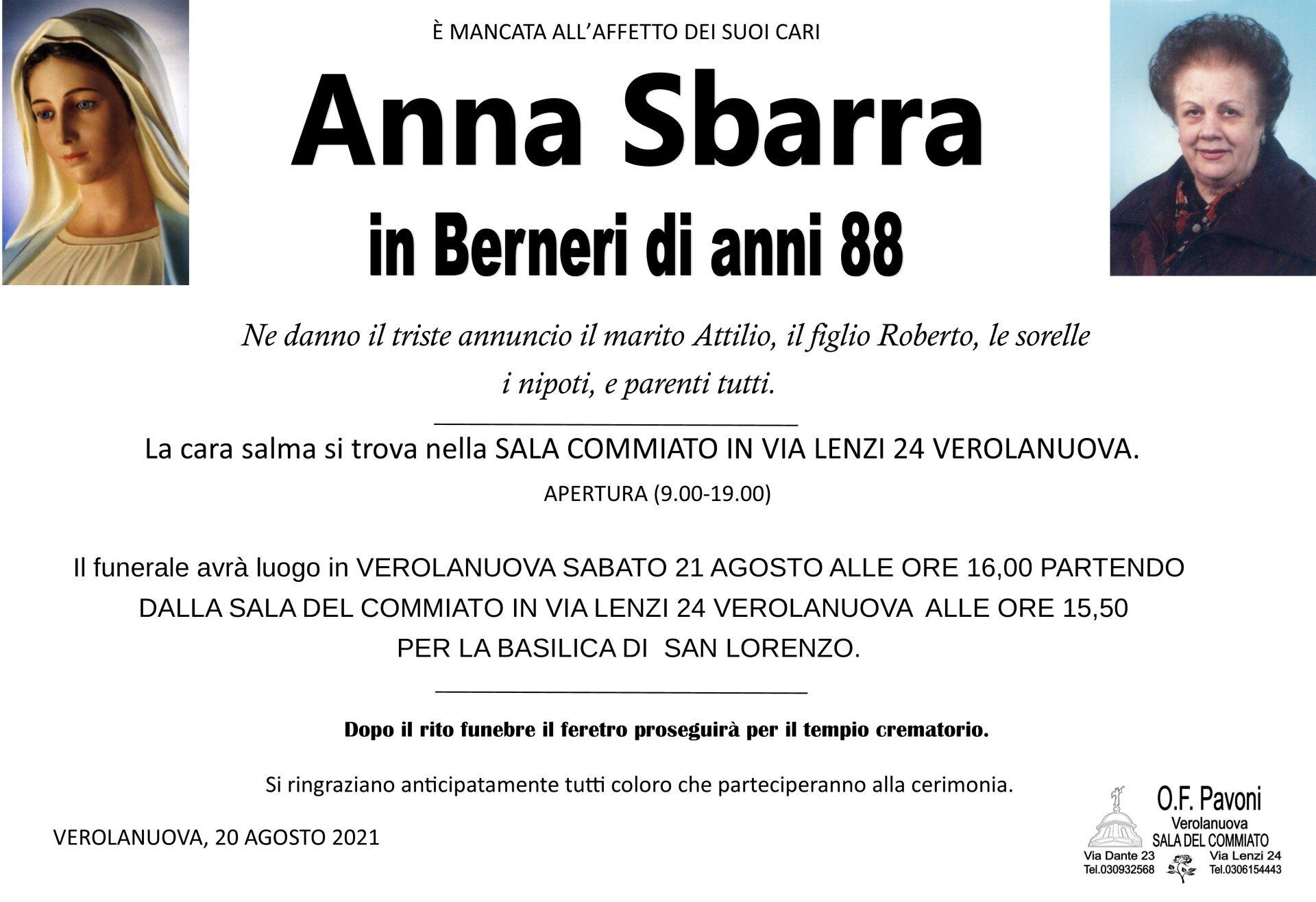 Necrologi | Verolanuova | Onoranze Funebri Pavoni