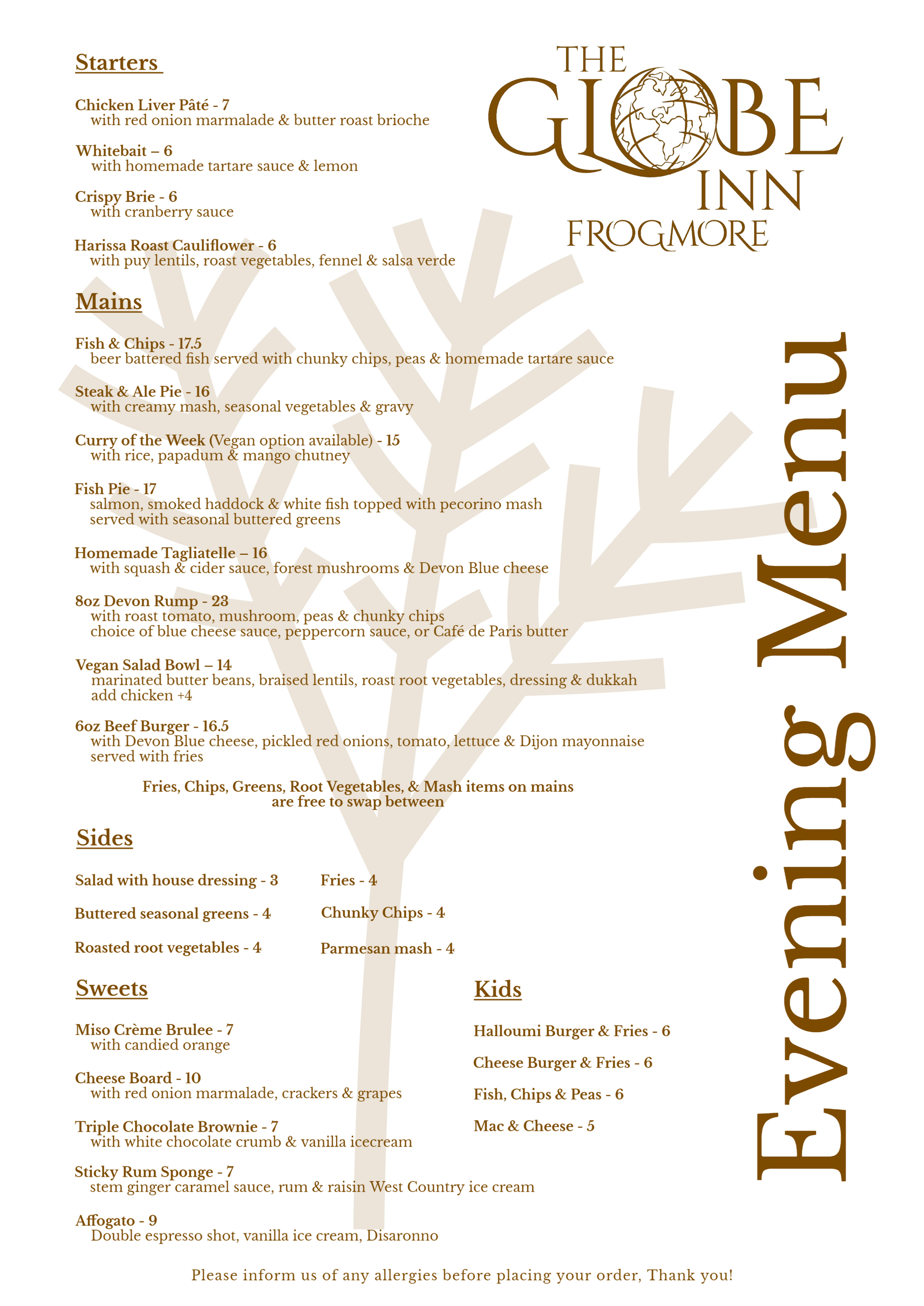 Our Menu – The Globe Inn Frogmore – Homemade, fresh foods near Kingsbridge