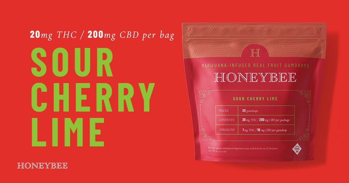 Sour Cherry Lime 1:10 CBD Gumdrops | Honeybee Cannabis Edibles