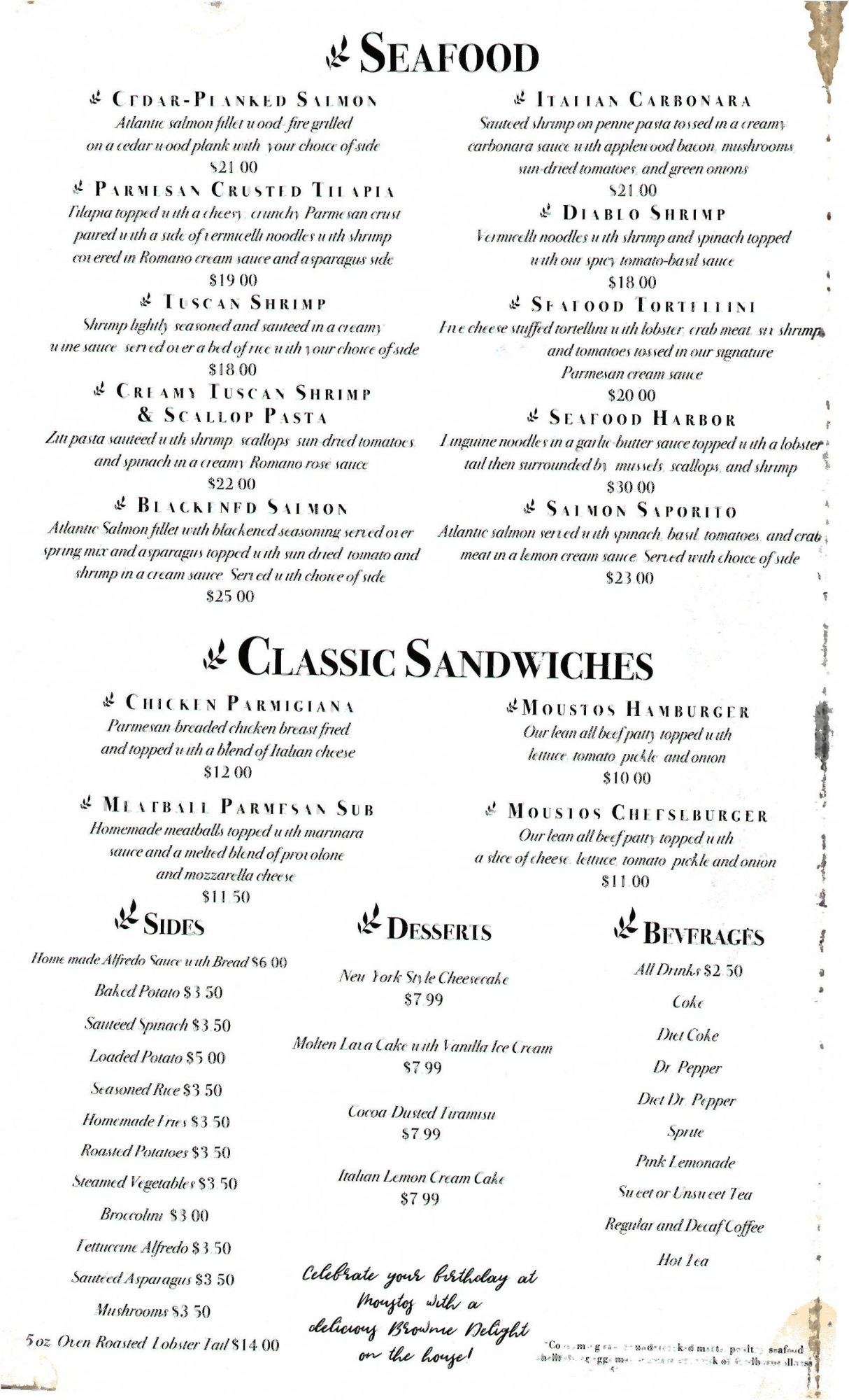 Moustos Pasta & Grill | Italian Restaurant Menu | Union City, TN