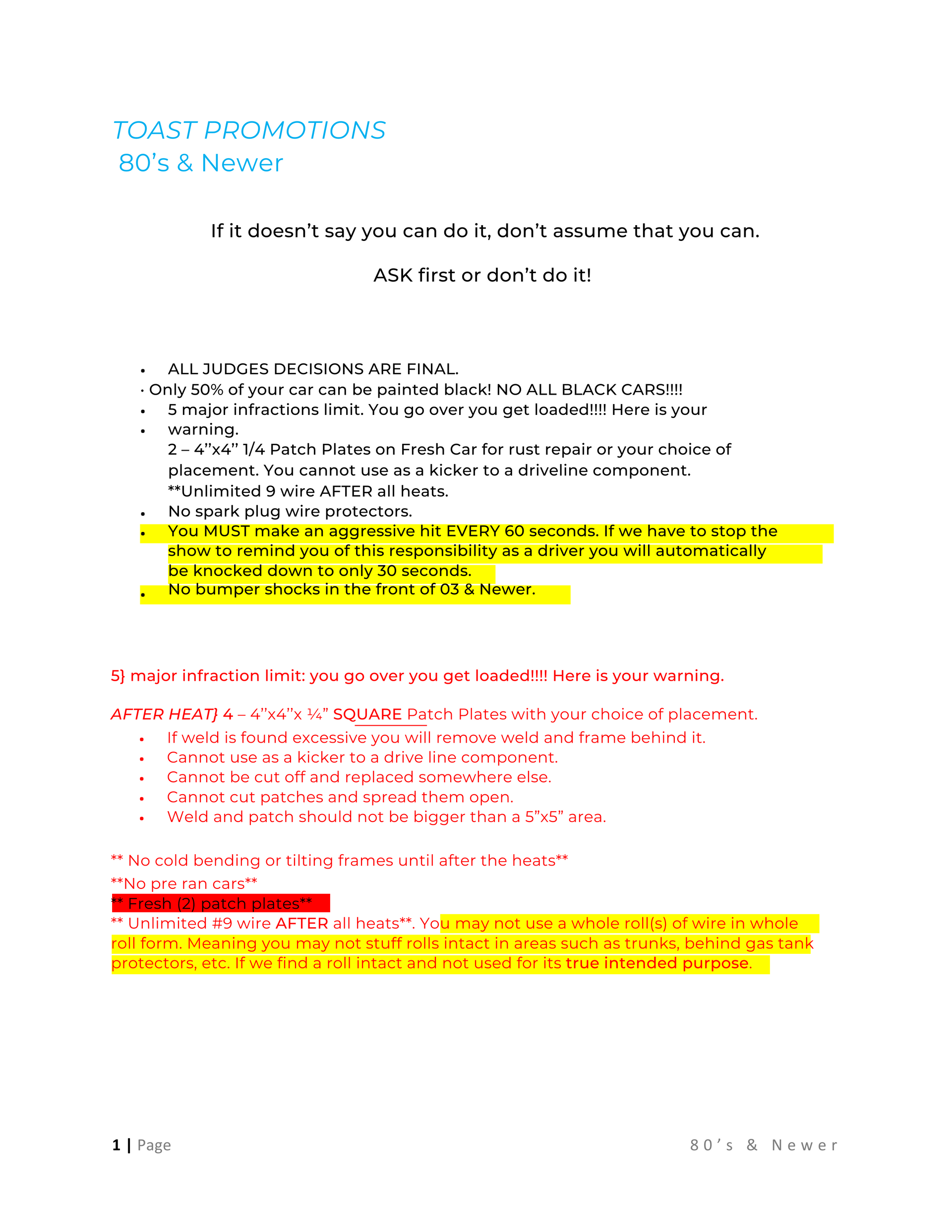 River City Rampage Rules - Toast Promotions