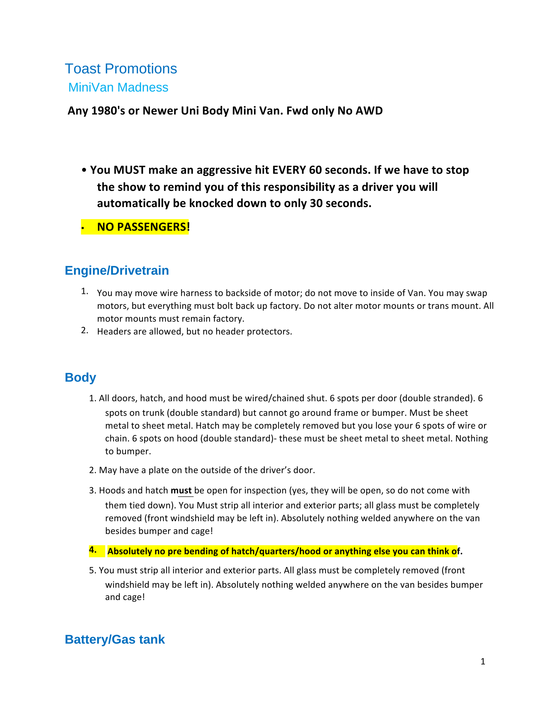 River City Rampage Rules - Toast Promotions