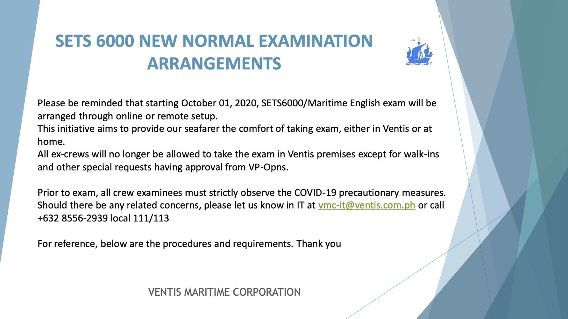 New SETS Examination Guidelines