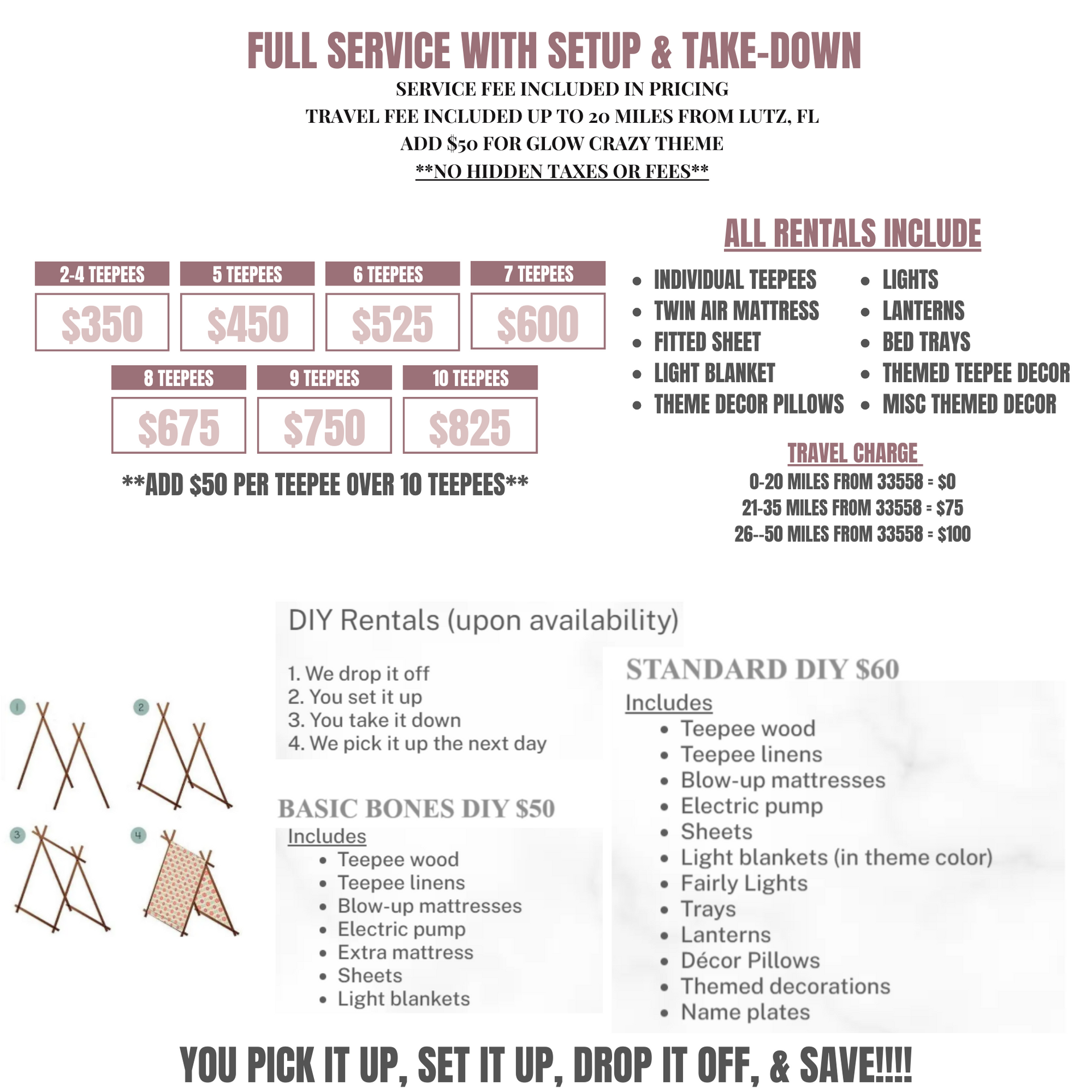 Sleepover Party Rentals Teepee Pricing | In Your Dreams Sleepovers