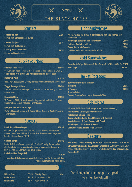 Pub Menu & Dining | Black Horse Wigginton | Wigginton