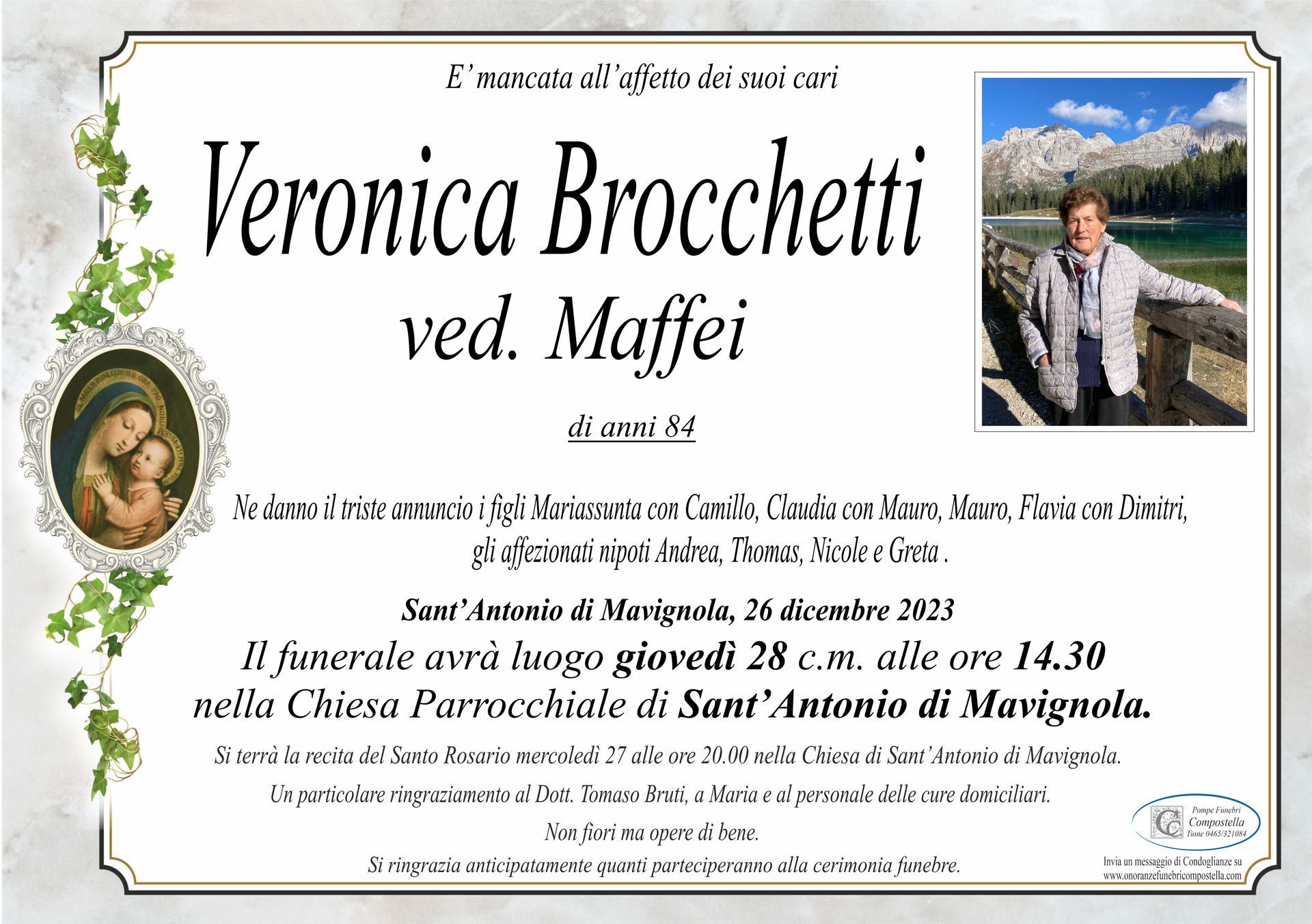 Necrologi a Tione di Trento | Onoranze Funebri Compostella