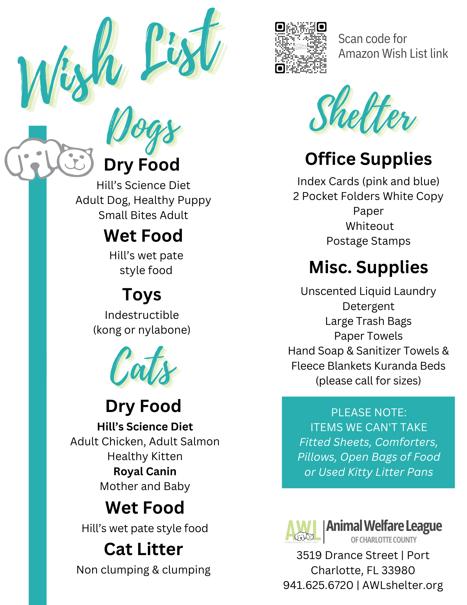 Wishlist | Animal Welfare League of Charlotte County
