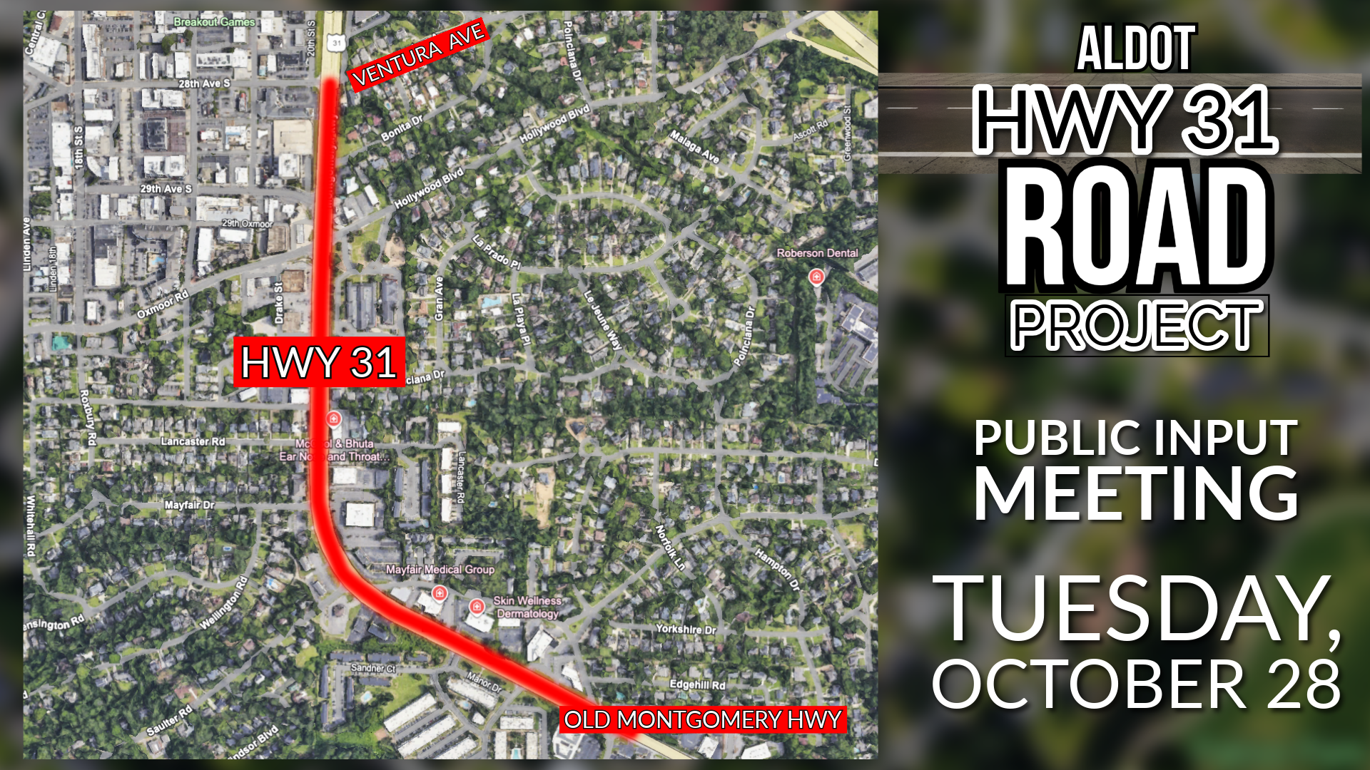 Oct. 28 - Public Comment Meeting for Hwy 31 Improvements