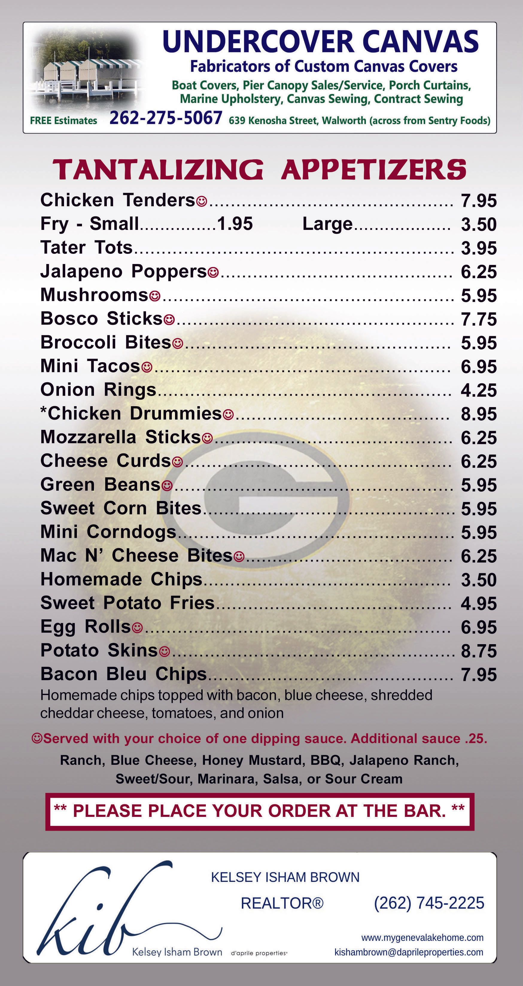 Our Menu | Walworth, WI | Siemers Cruise-In Bar & Grill