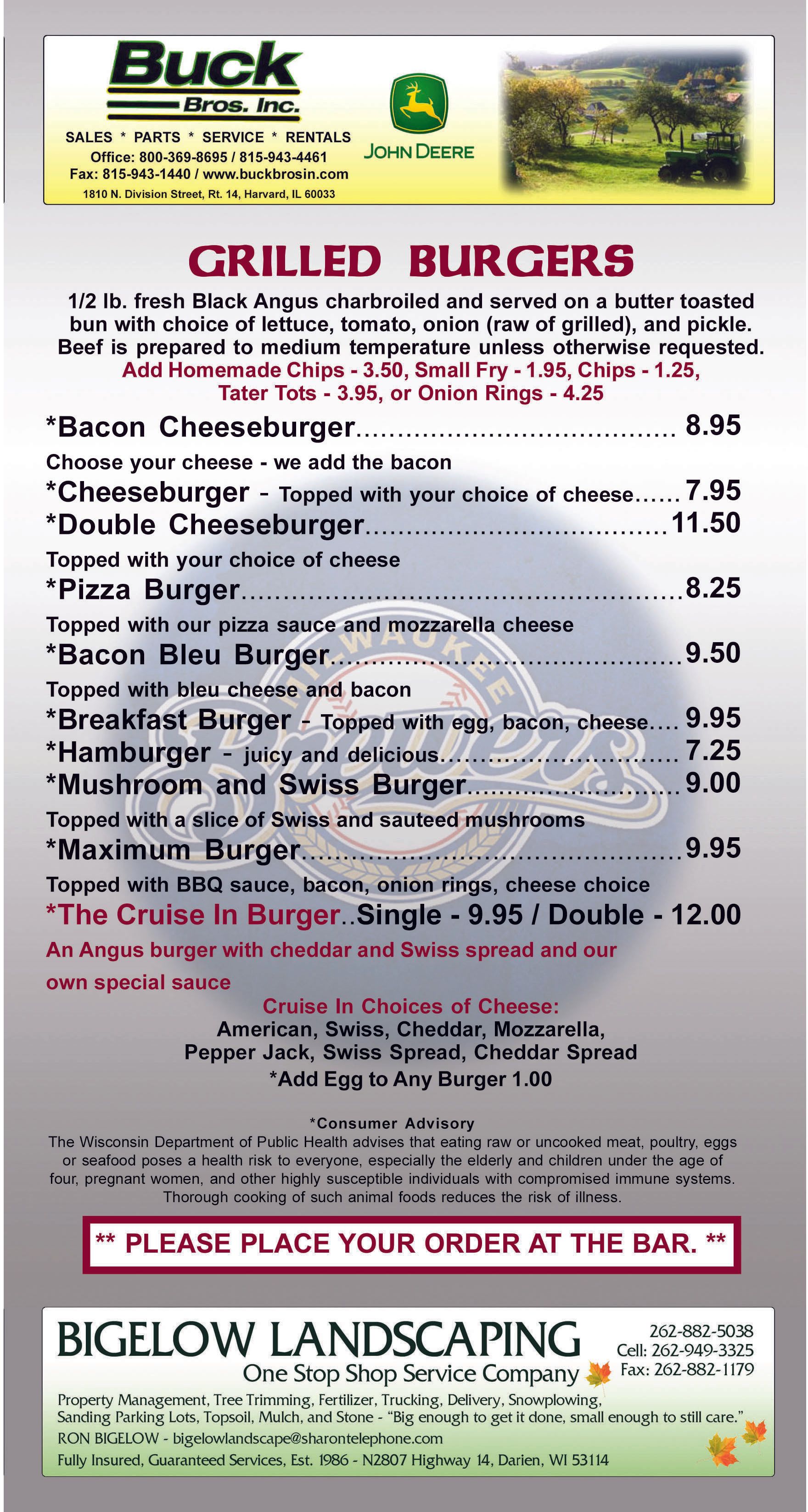 Our Menu | Walworth, WI | Siemers Cruise-In Bar & Grill