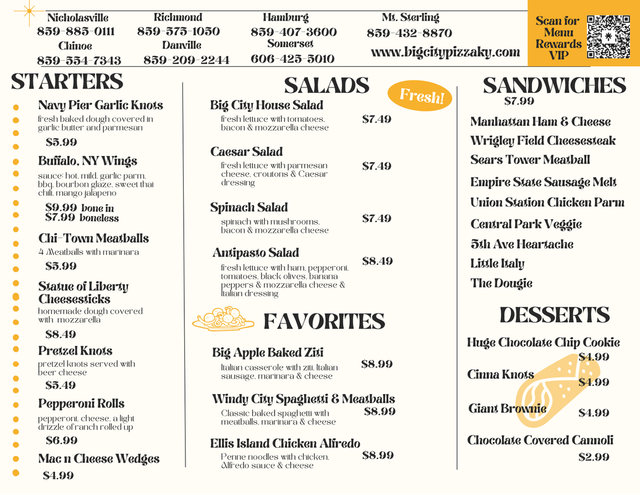 City pizza menu store