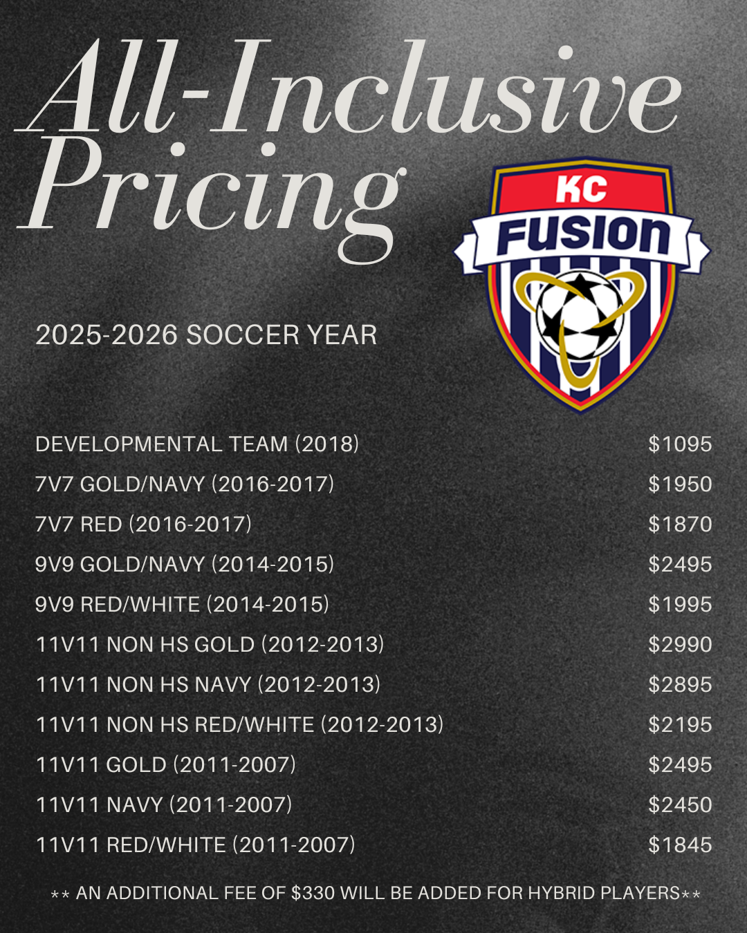 All Inclusive Pricing | KC Fusion Soccer Club