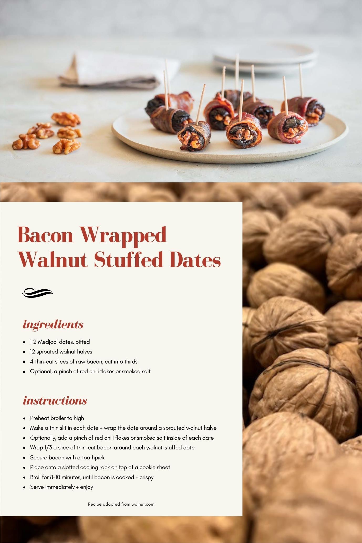 Bacon-Wrapped Sprouted Walnut-Stuffed Dates