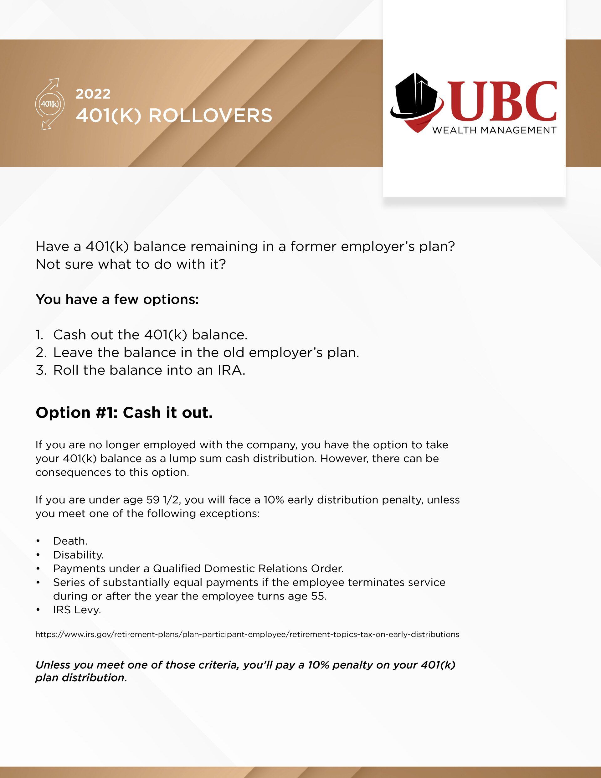 UBC Wealth Management | Retirement Cheat Sheets