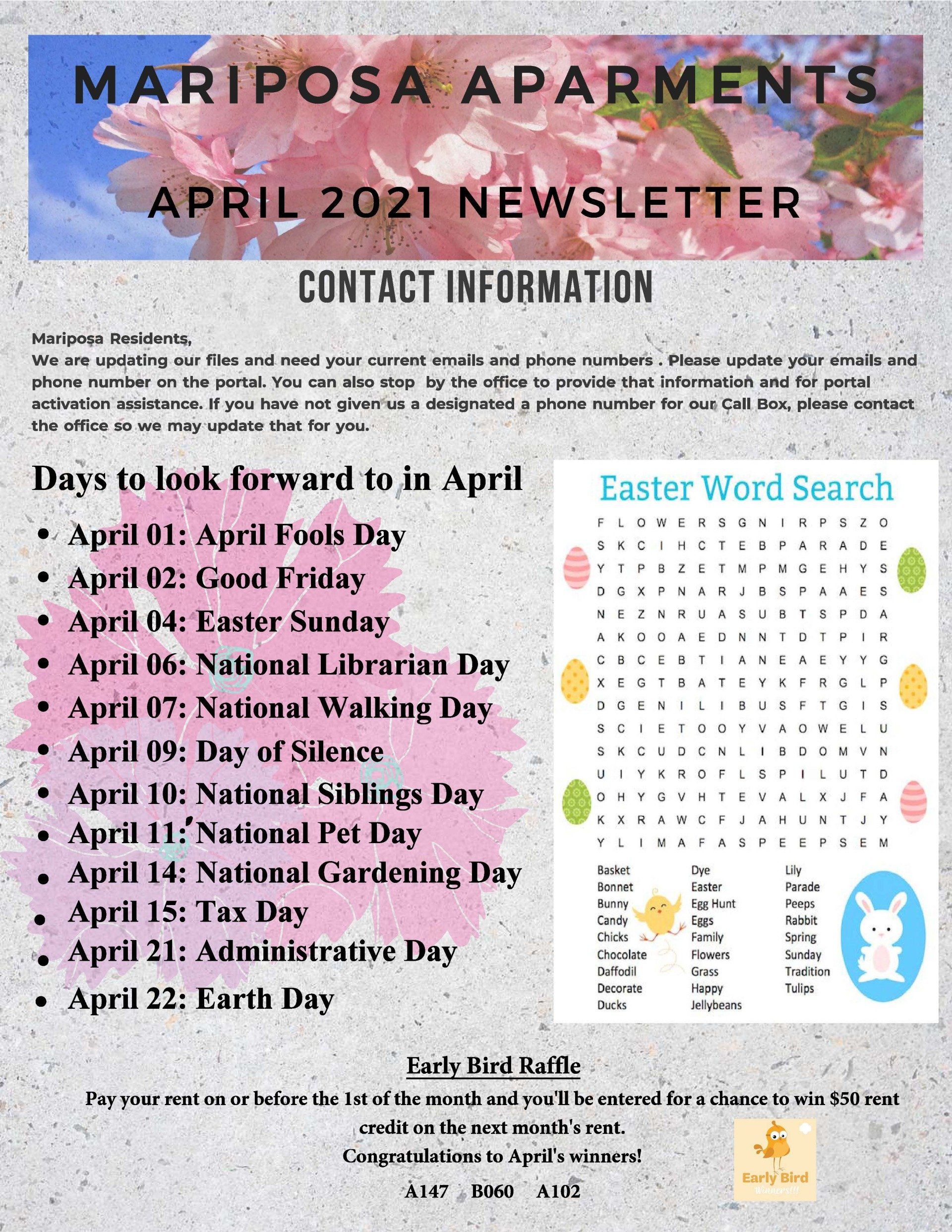 Resident Newsletter - April