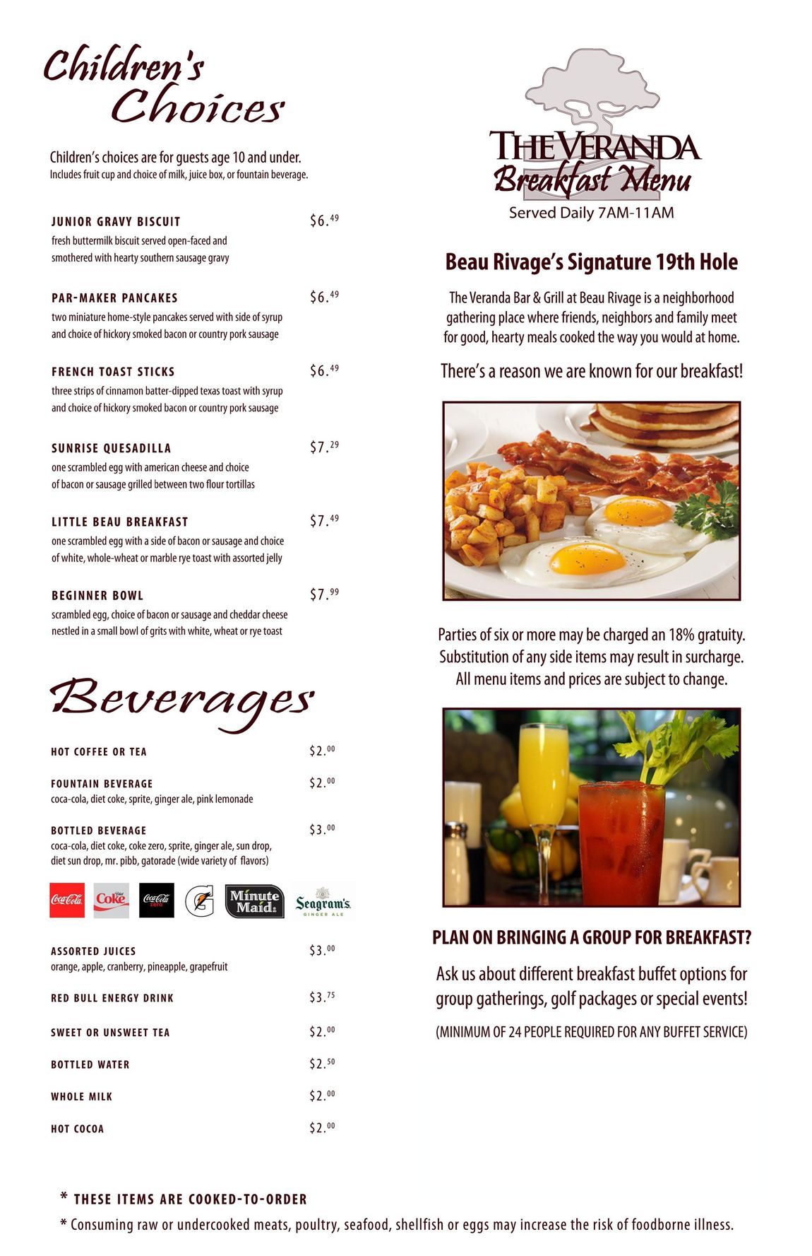 Beau Rivage - Dining | Veranda Bar & Grill | Menu
