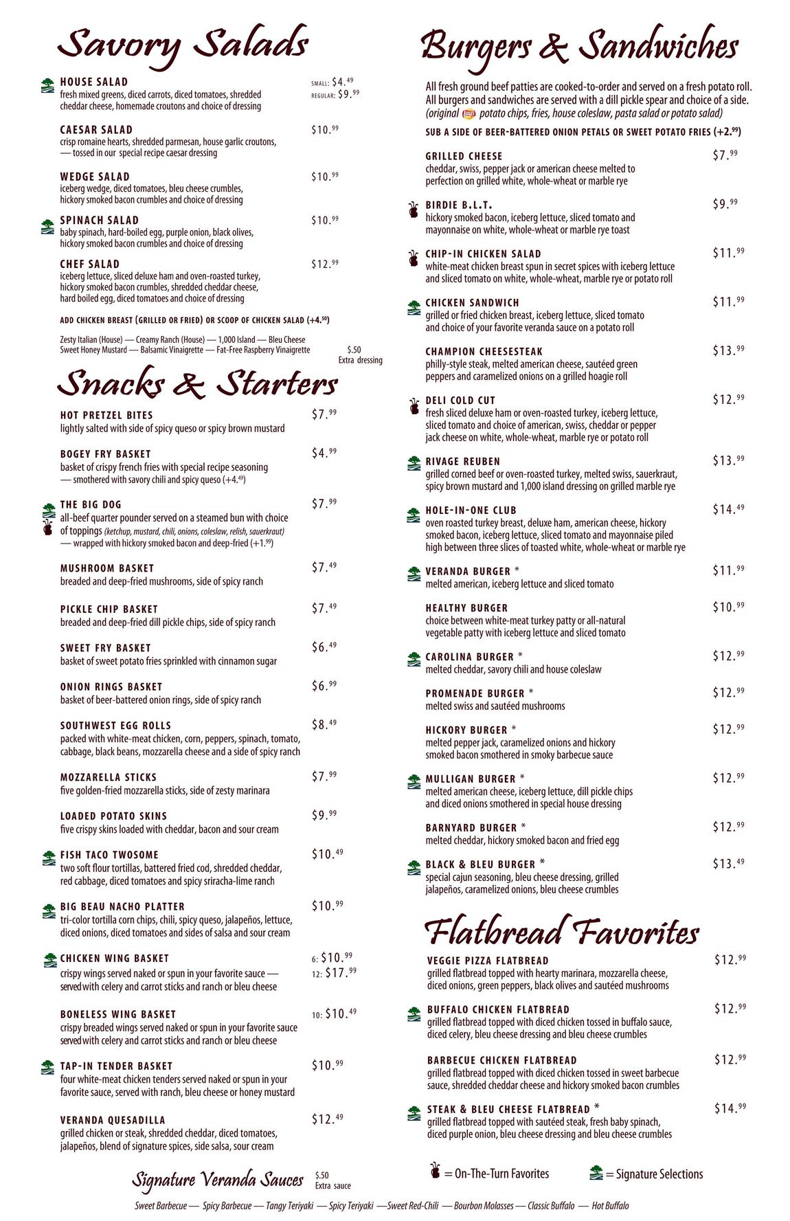 Beau Rivage - Dining | Veranda Bar & Grill | Menu