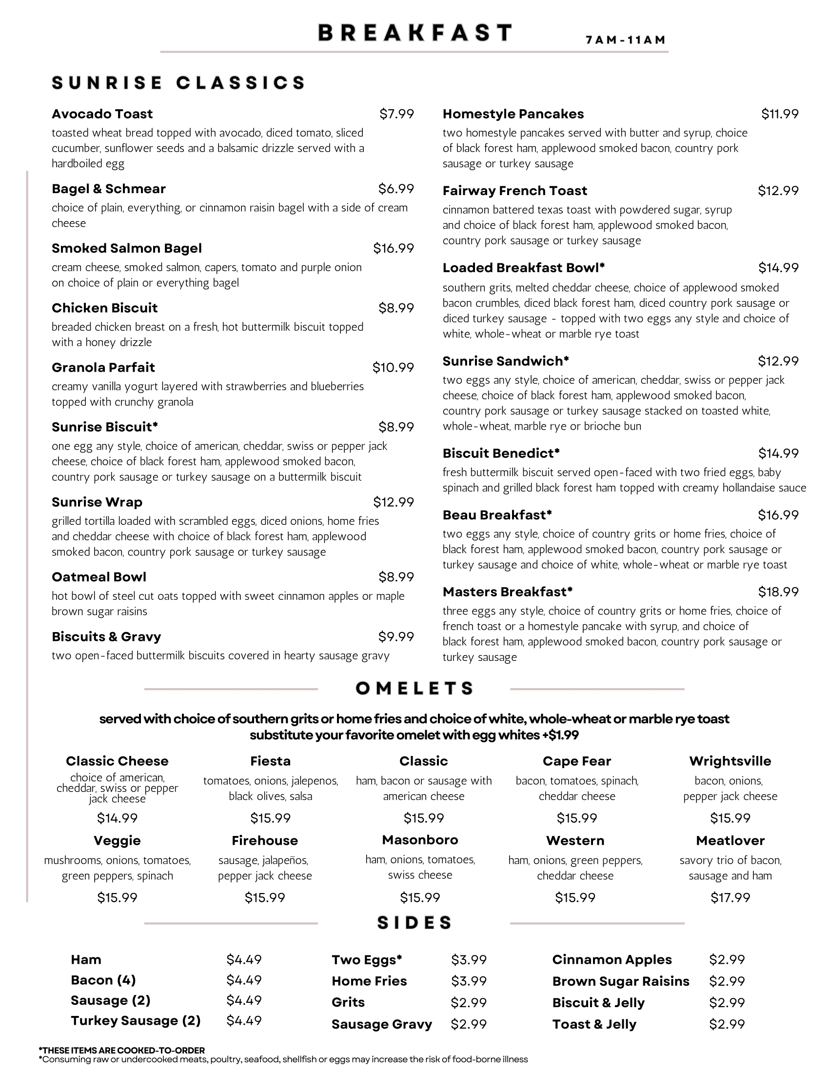 Beau Rivage - Dining | Veranda Bar & Grill | Menu