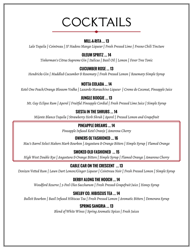 Simple Drink Menu
