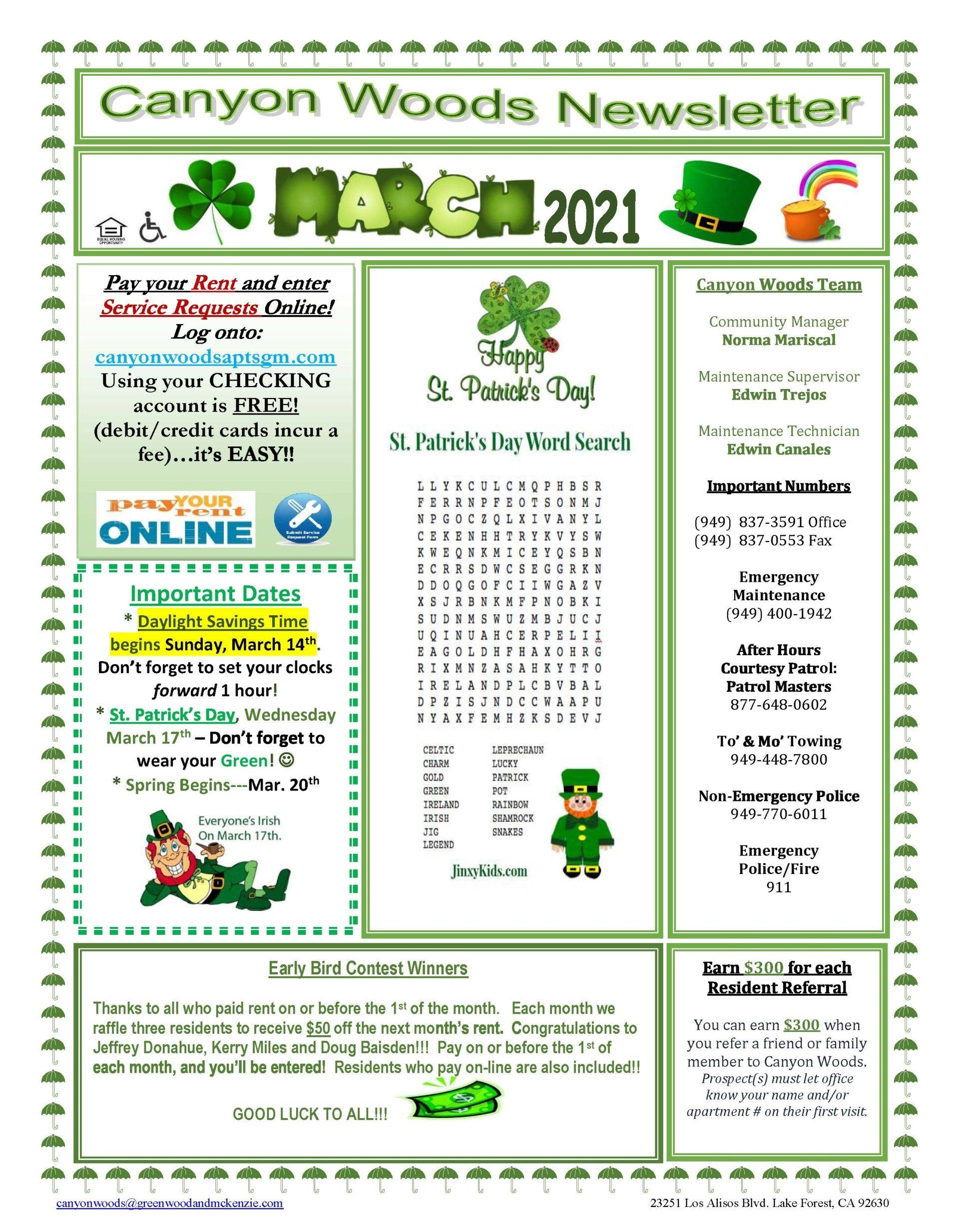 Resident Newsletter - March