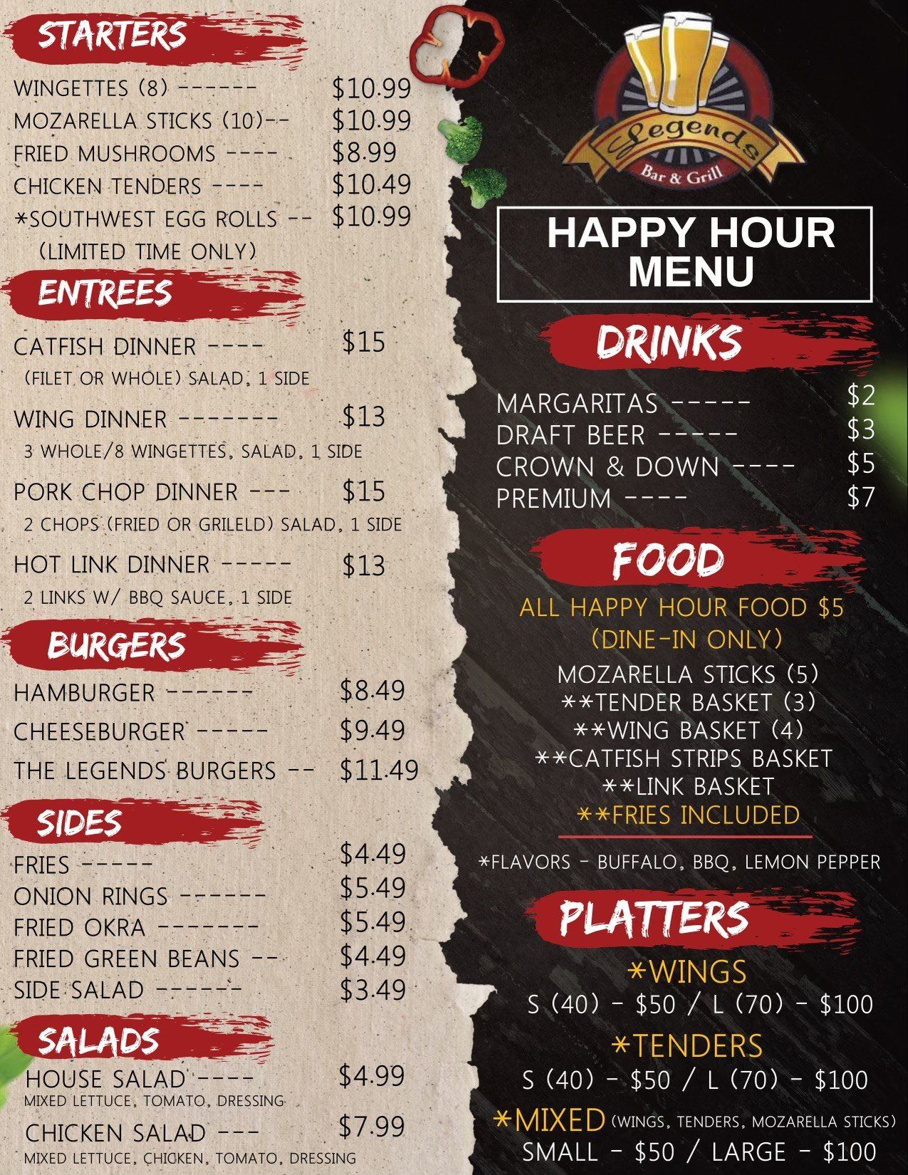 Menu – Legends Bar – Duncanville, TX