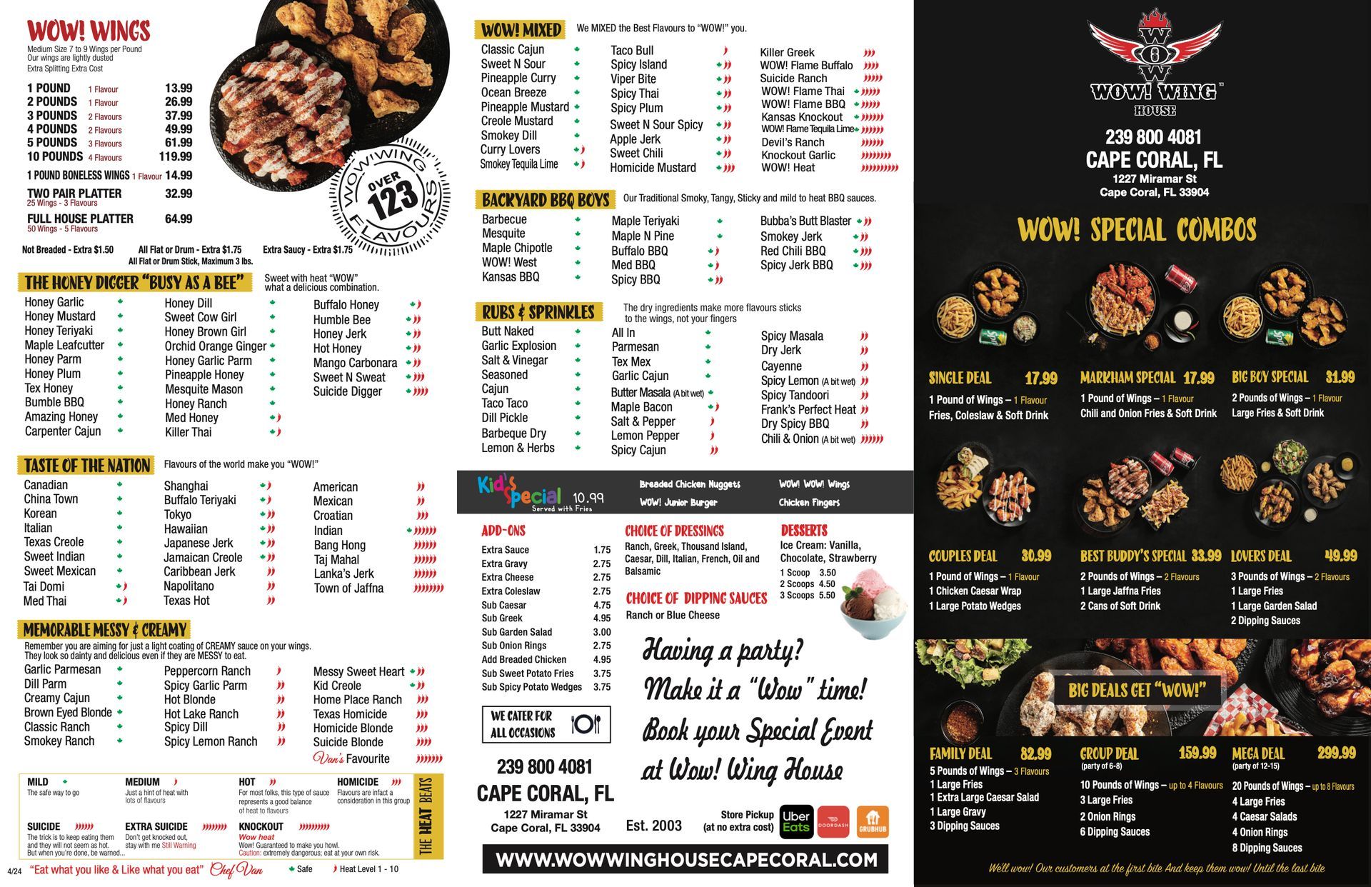 Menu | Wow Wing House Cape Coral