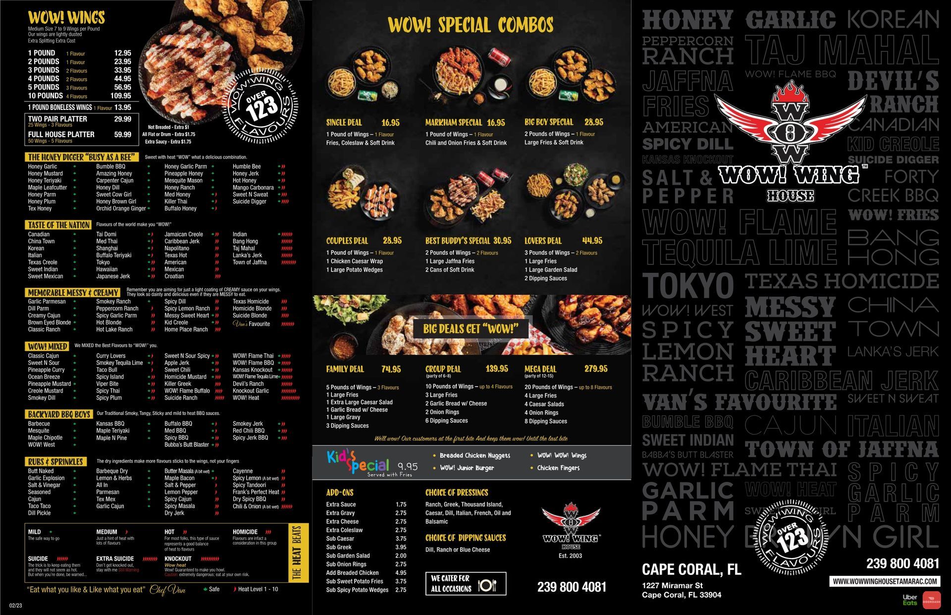 Menu | Wow Wing House Cape Coral