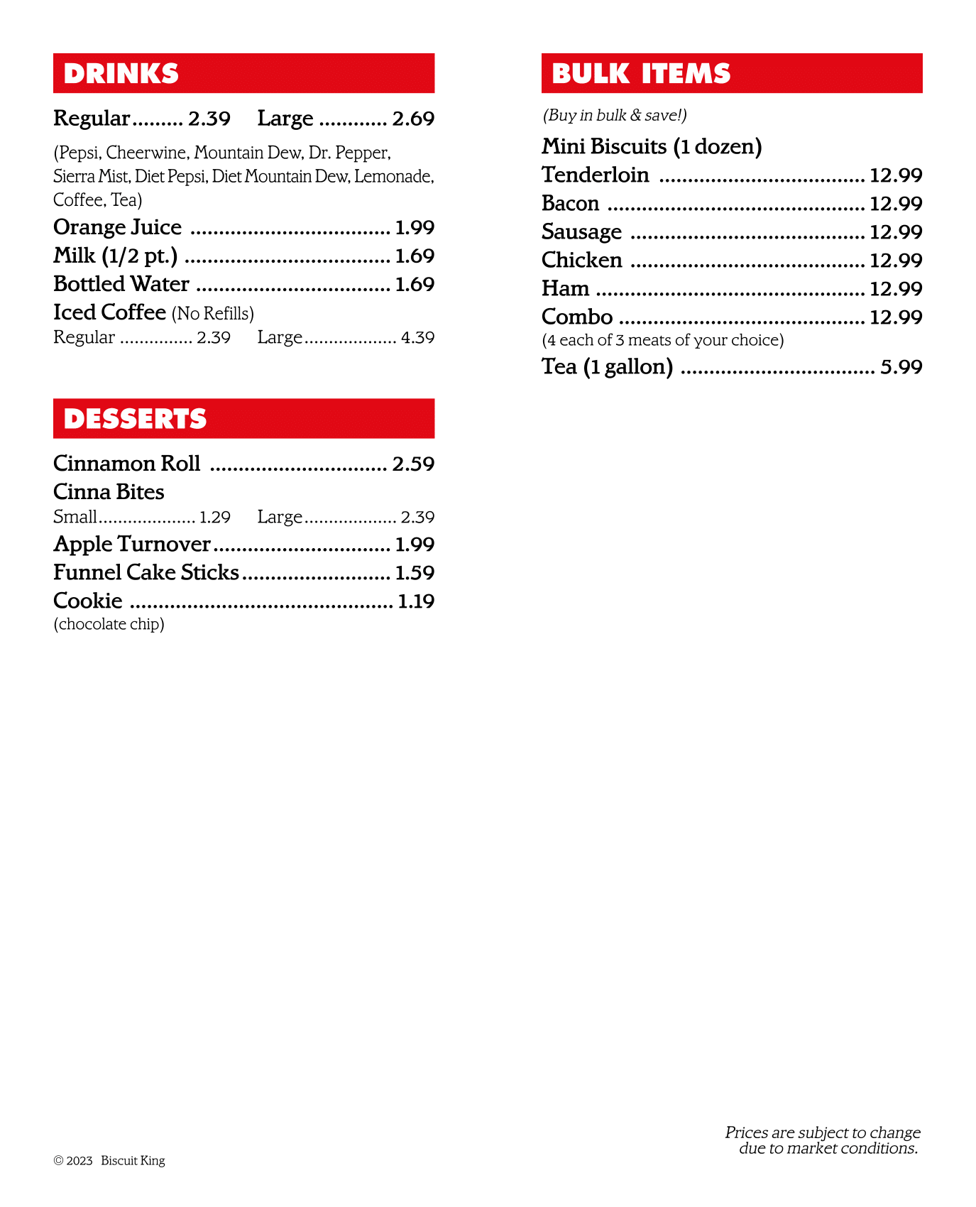 Our Menu | Lexington, NC | Biscuit King